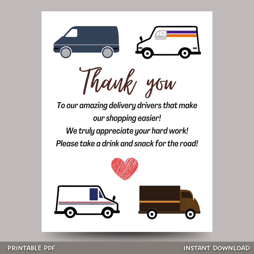 Delivery Driver Appreciation Sign, Thank You Sign, Snack & Drink Sign ...