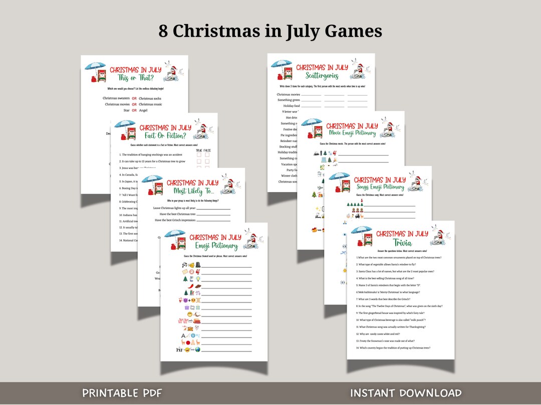 Christmas in July Games Printable, Summer Christmas Party, Fun Family ...