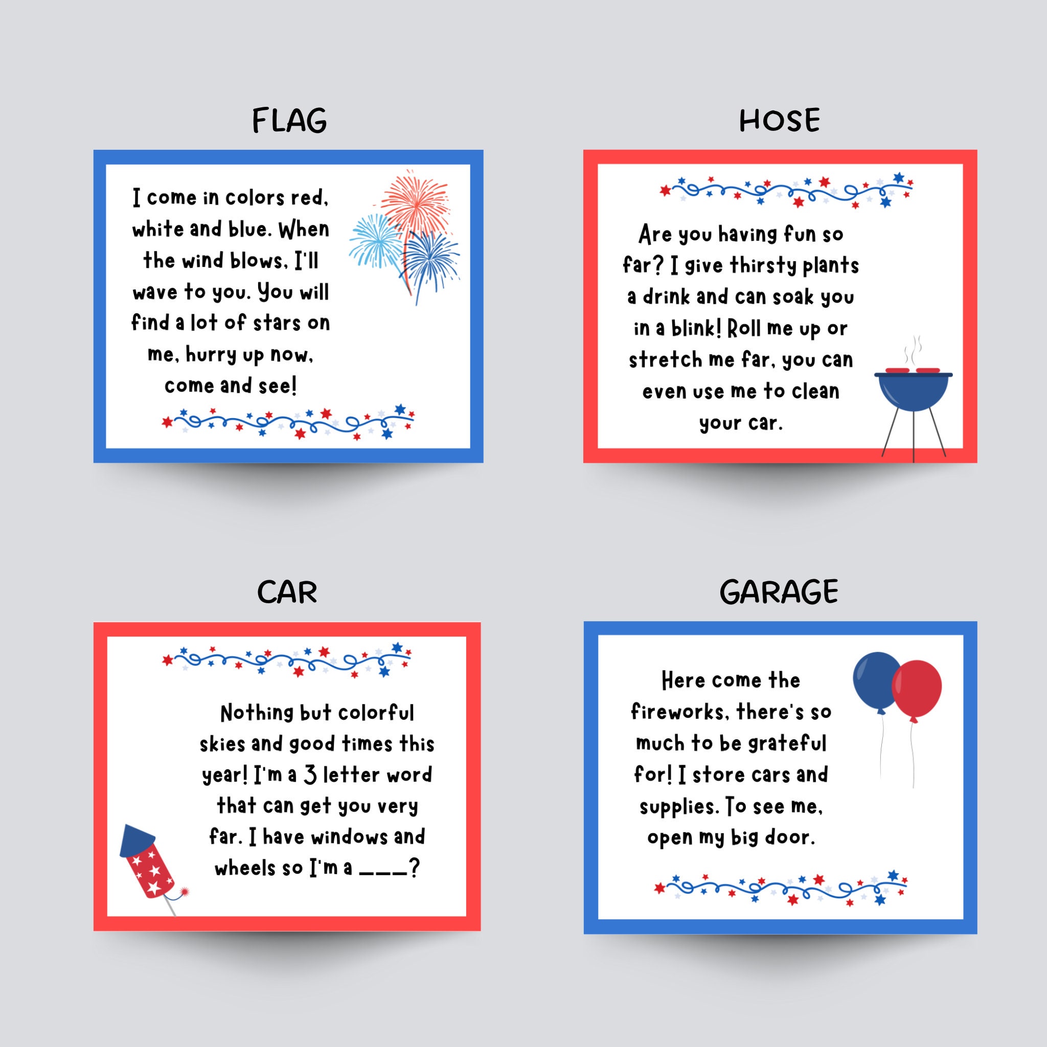 4th of July Treasure Hunt Printable, Outdoor Scavenger Hunt Clues for ...
