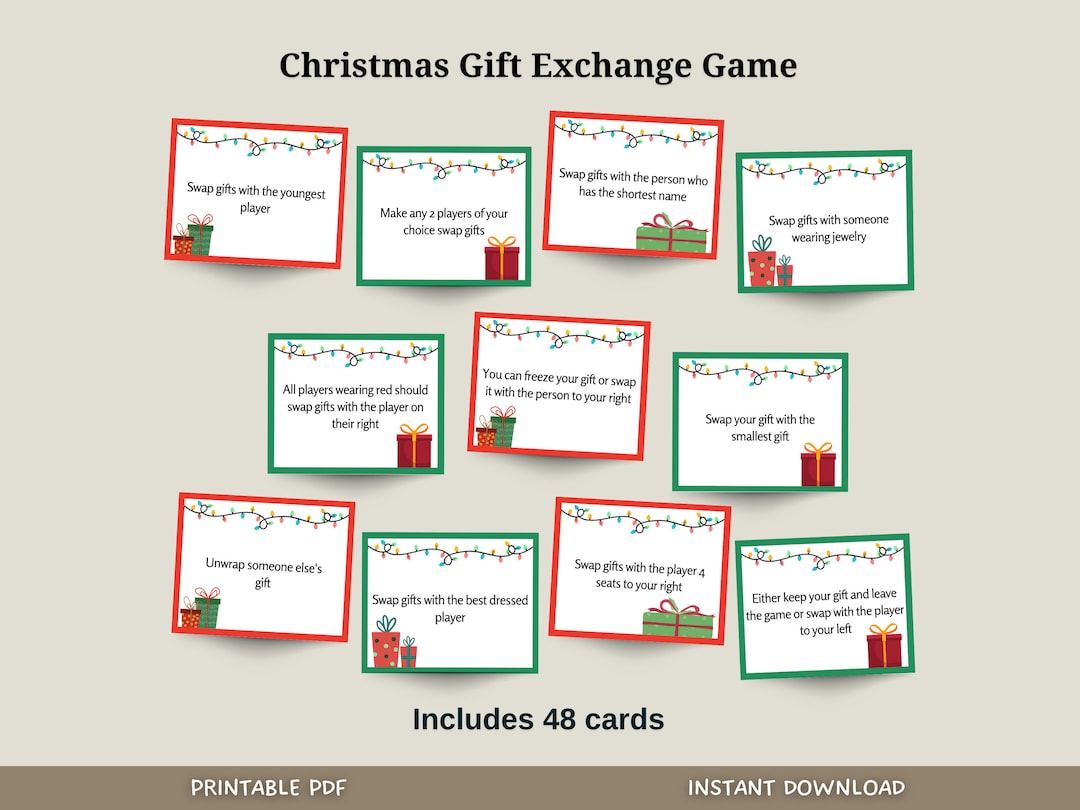 Christmas Gift Exchange Game Printable, White Elephant, Yankee Swap ...