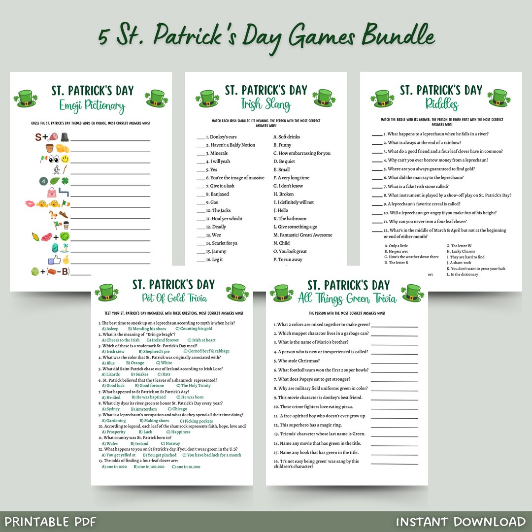 St Patrick's Day Game Bundle Printable, Fun Irish Games, St. Paddys ...