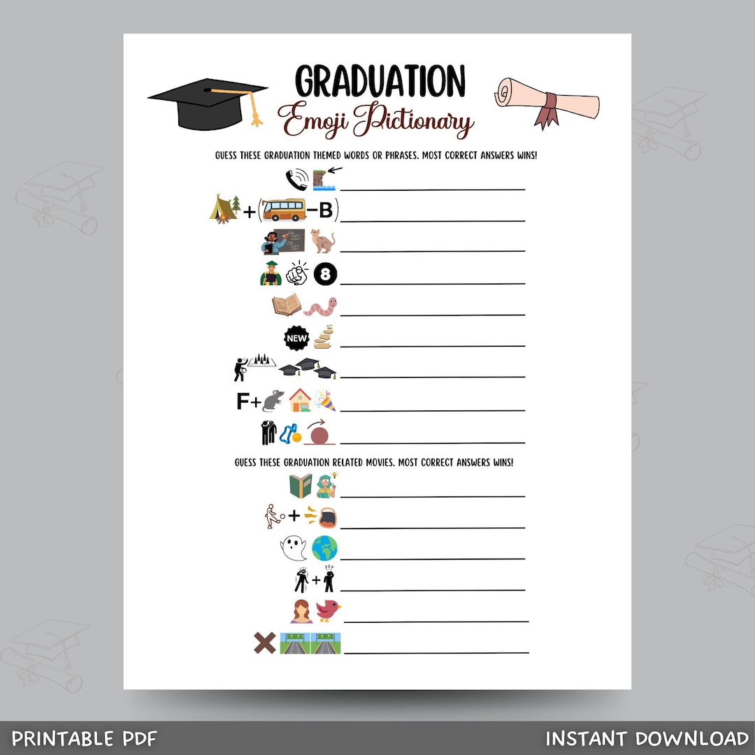 Graduation Emoji Pictionary Game Printable, Graduation Party Activity ...