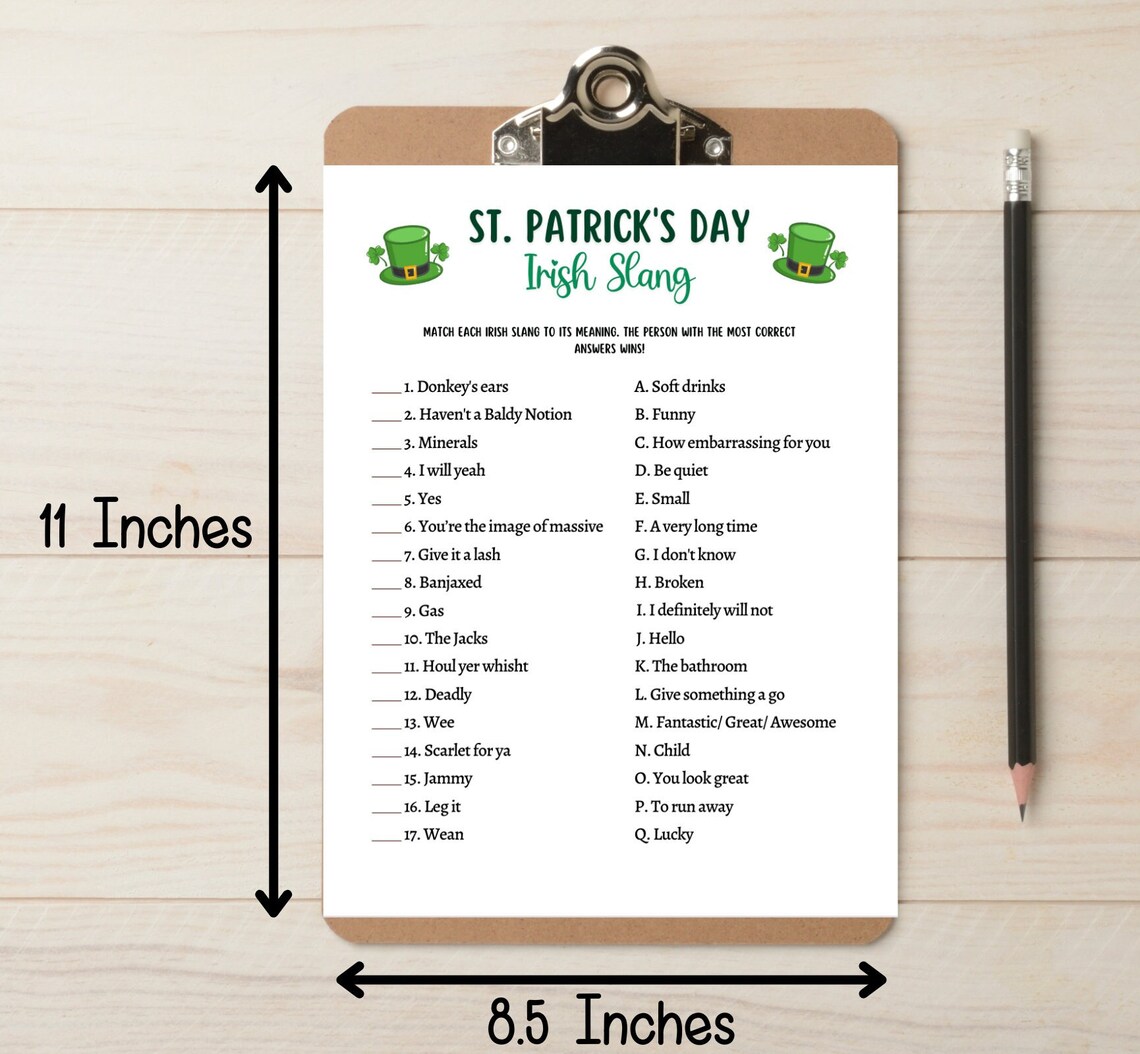 St Patrick's Day Irish Slang Game Printable St - Etsy