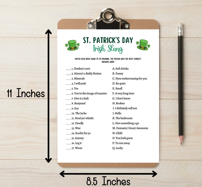 St Patrick's Day Irish Slang Game Printable St - Etsy