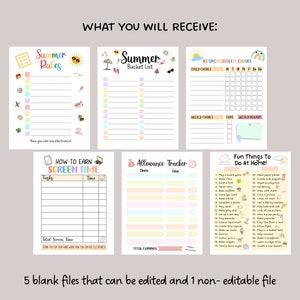 Editable Summer Planner Bundle Printable, Summer Chore Chart for Kids ...