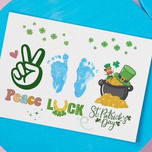 St Patricks Day Lucky Footprint Craft Printable, March Luck Handprint ...