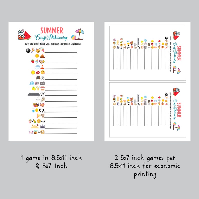 Summer Emoji Pictionary Game Printable, Summertime Activities for ...