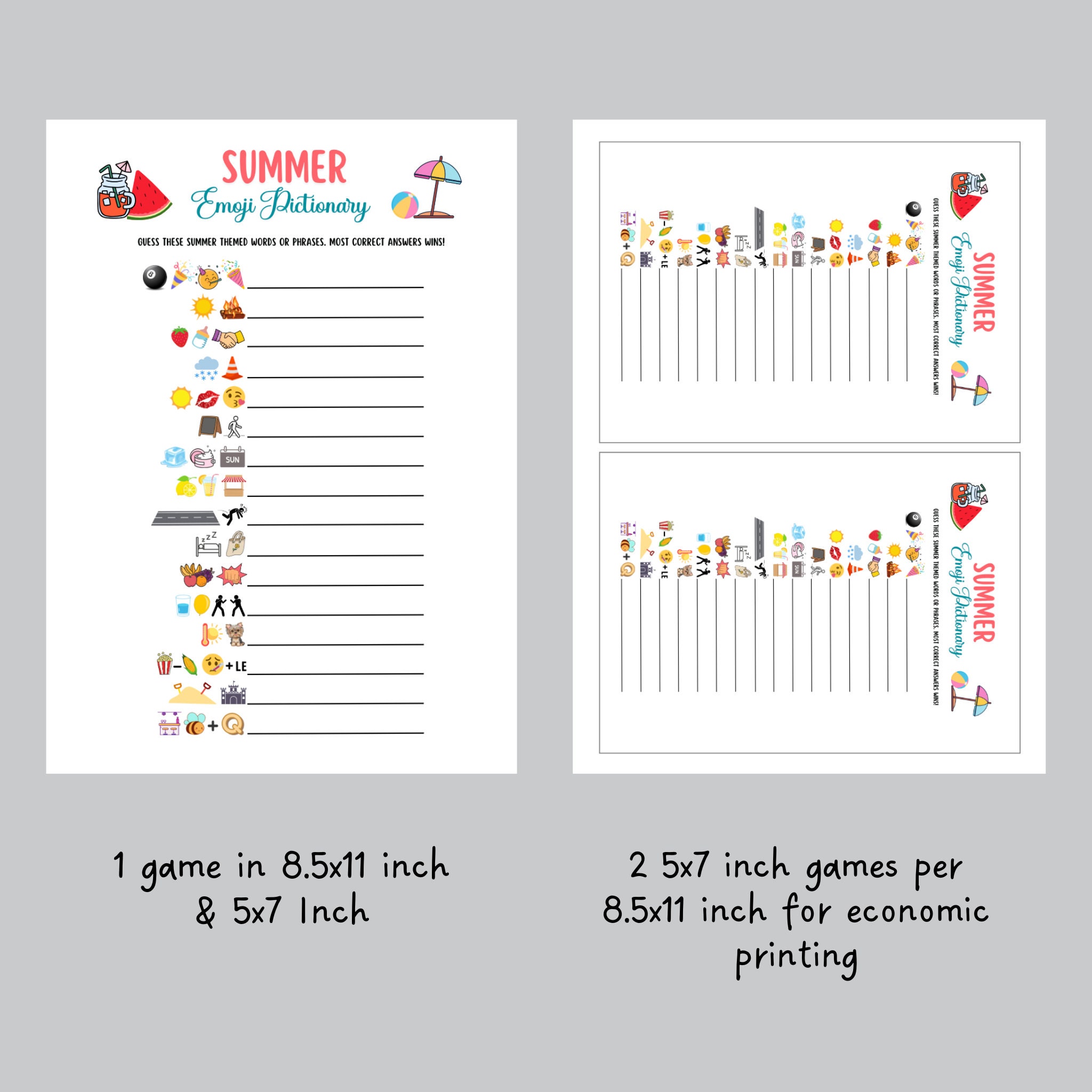 Summer Emoji Pictionary Game Printable, Summertime Activities for ...