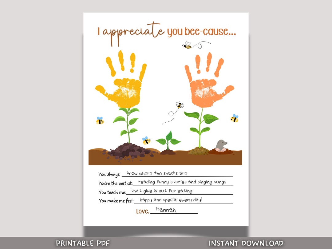 Teacher Appreciation Handprint Craft Kids Printable, DIY Gift Keepsake ...