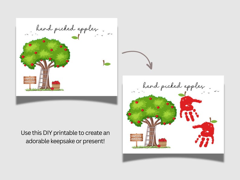 Fall Handprint Craft Printable, Autumn Apples DIY Art Sign for Kids ...