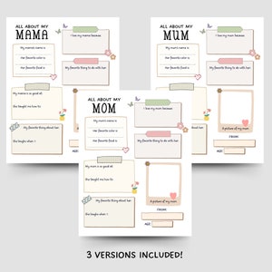 All About My Mom Survey Printable, Mothers Day Questionnaire, Mothers ...