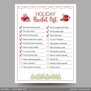 Holiday Bucket List Printable, Editable Christmas Bucket List, Winter ...