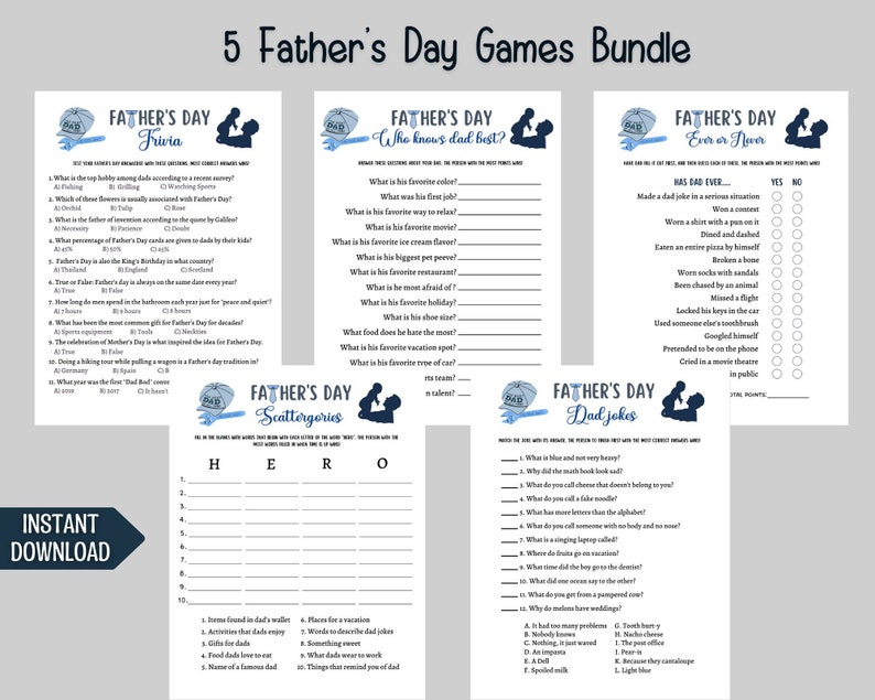 Father's Day Game Bundle Printable Fathers Day Ideas Fun - Etsy