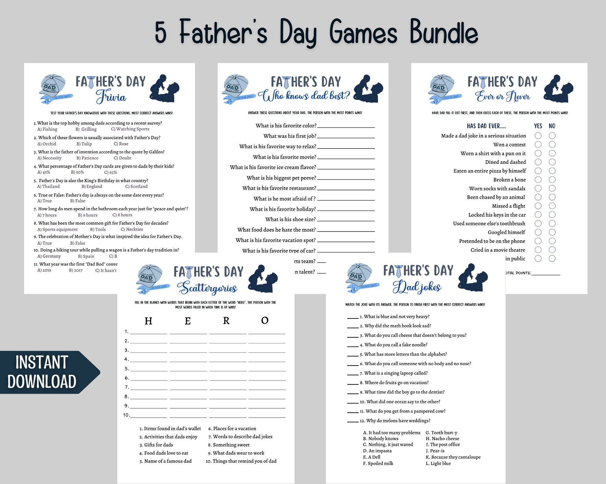 Father's Day Game Bundle Printable Fathers Day Ideas Fun - Etsy