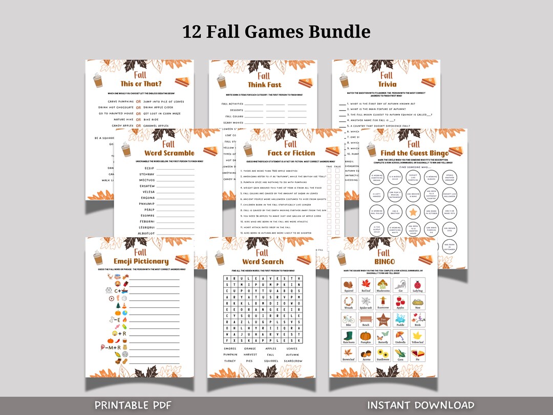 Fall Games Bundle Printable, Fun Autumn Games, Fall Time Family ...