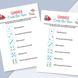 Summer Candy Dice Game Printable Pool Party Games Summer - Etsy