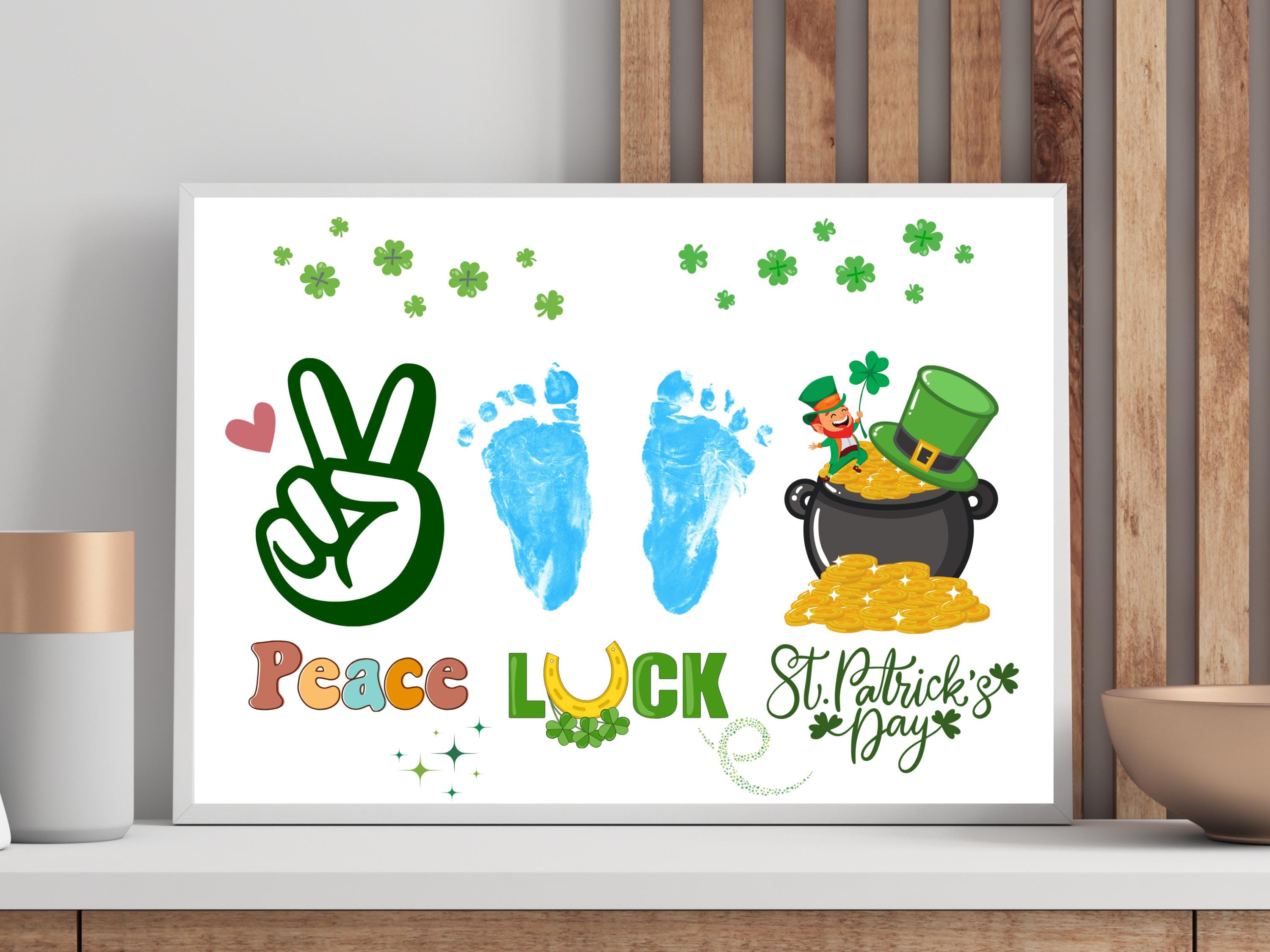 St Patricks Day Lucky Footprint Craft Printable, March Luck Handprint ...