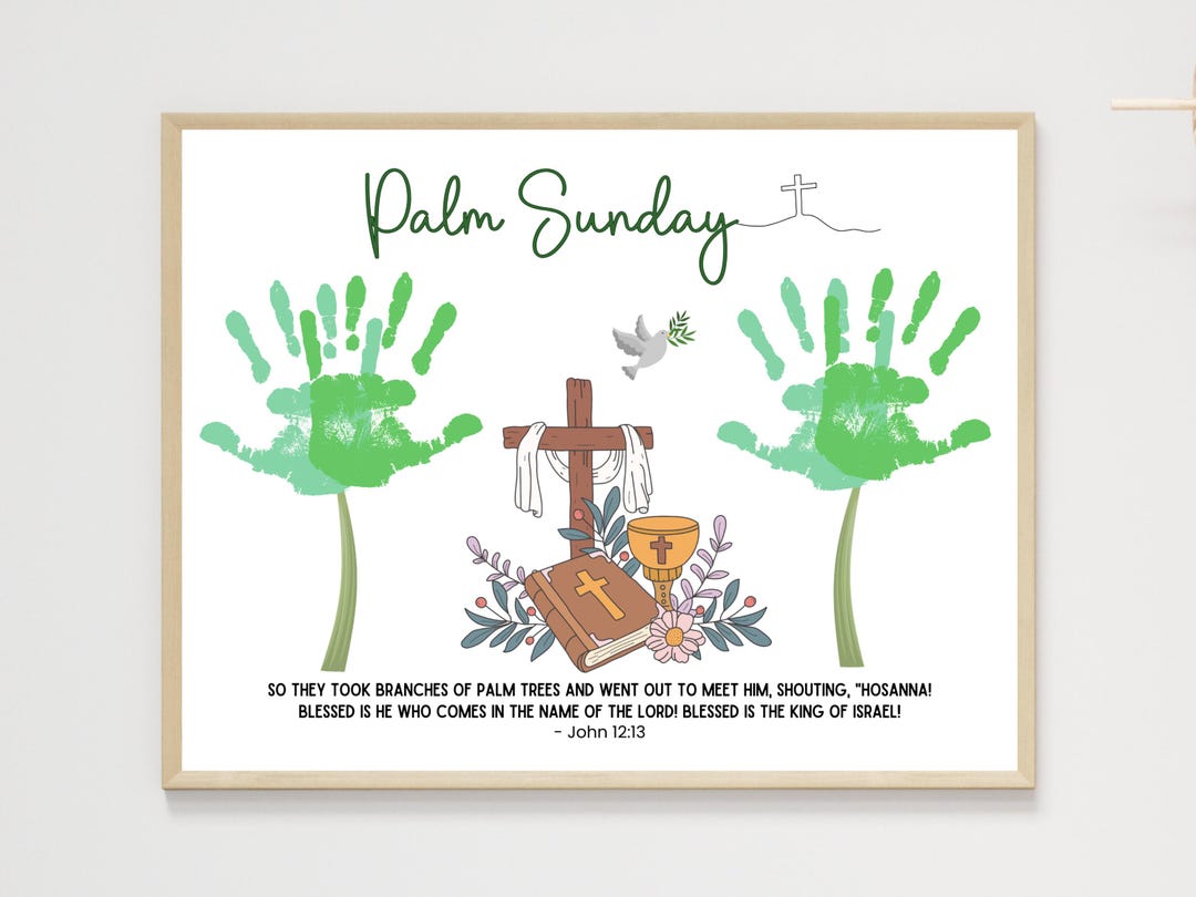 Palm Sunday Easter Handprint Craft Printable Bible Lesson DIY Religious ...