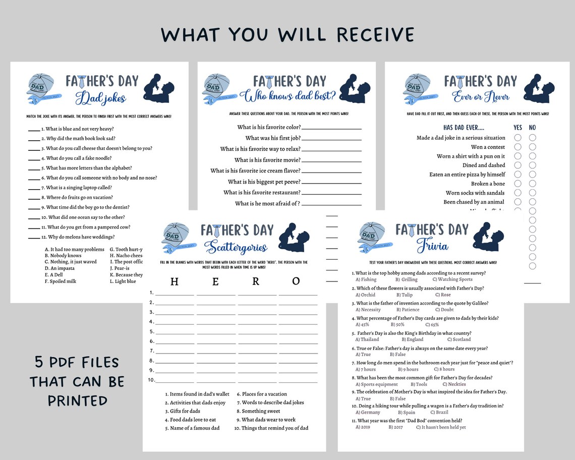 Father's Day Game Bundle Printable Fathers Day Ideas Fun - Etsy