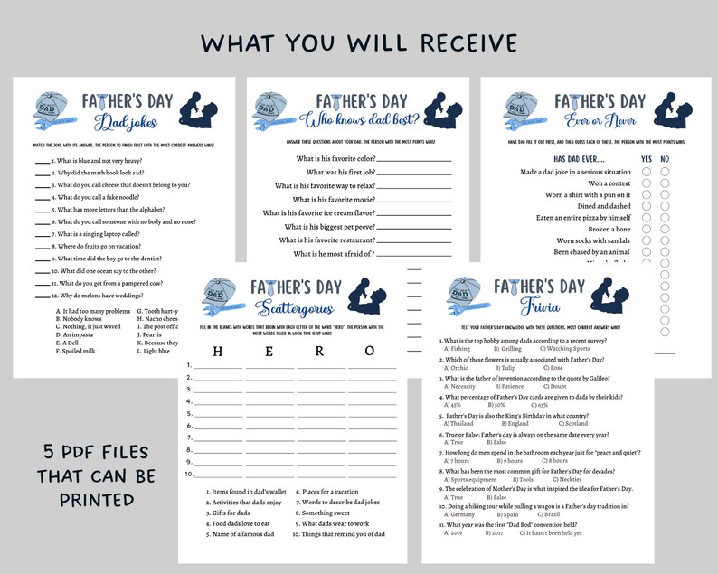 Father's Day Game Bundle Printable Fathers Day Ideas Fun - Etsy