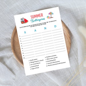 Summer Scattergories Game Printable, Pool Party Game, Summer Camp ...