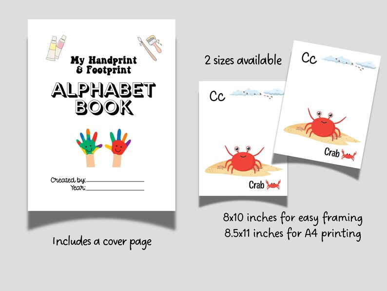 A-Z Alphabet Handprint Footprint Crafts Printable, ABC Memory Phonic ...