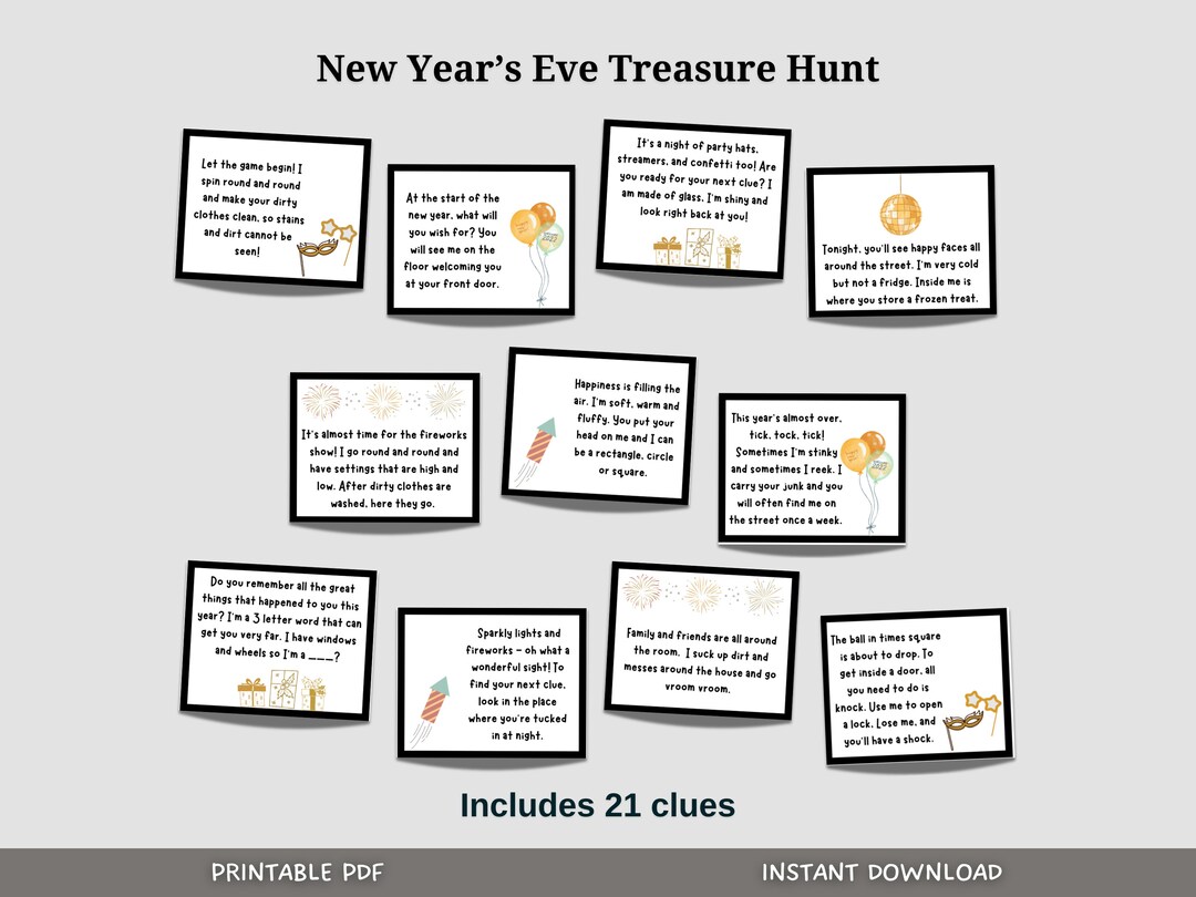 New Years Eve Scavenger Hunt Printable, New Year's Eve Treasure Hunt ...