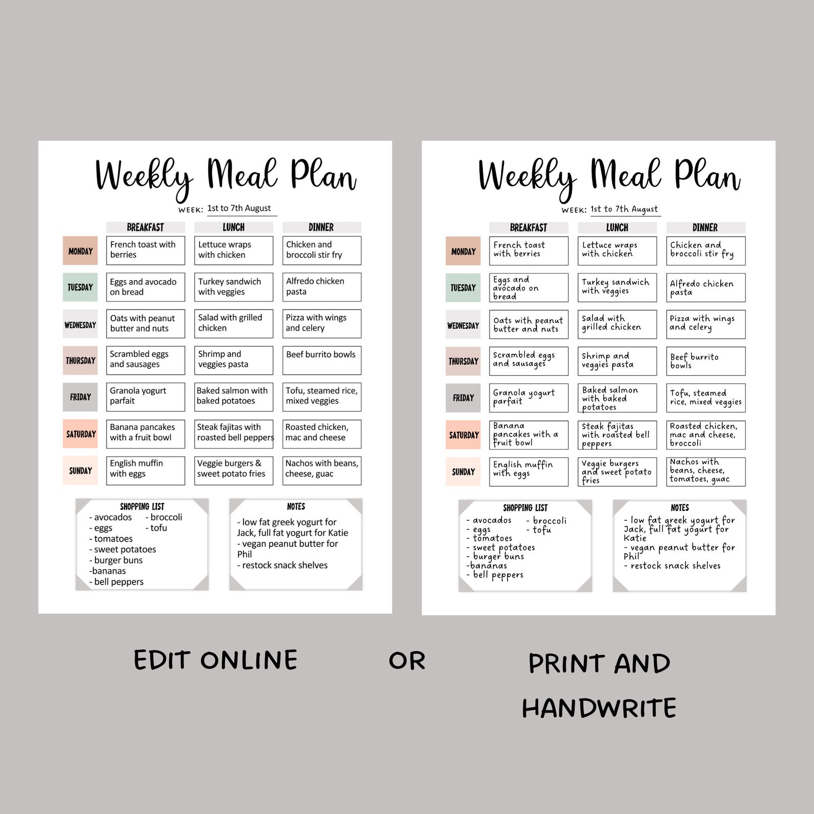 Printable Weekly Meal Planner, Minimalist Menu Planner, Editable Weekly ...
