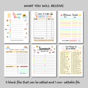 Editable Summer Planner Bundle Printable, Summer Chore Chart for Kids ...