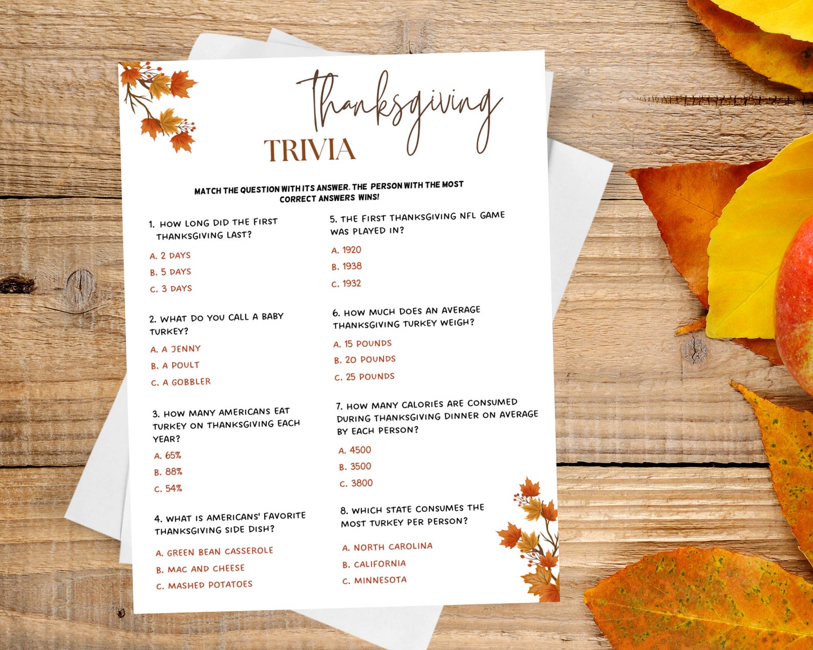 Thanksgiving Trivia Game Printable Fun Friendsgiving Game - Etsy