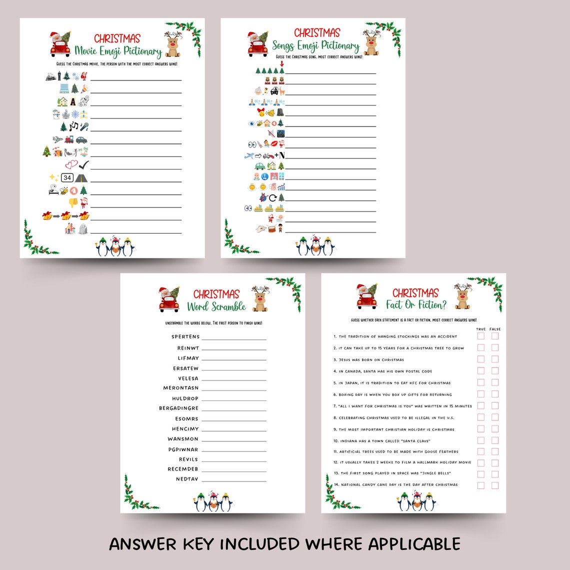 Christmas Party Games Bundle Printable, Fun Holiday Game, Christmas ...