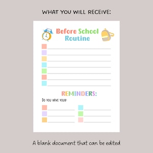 Printable Before School Checklist, Morning Reminders for Kids, Editable ...