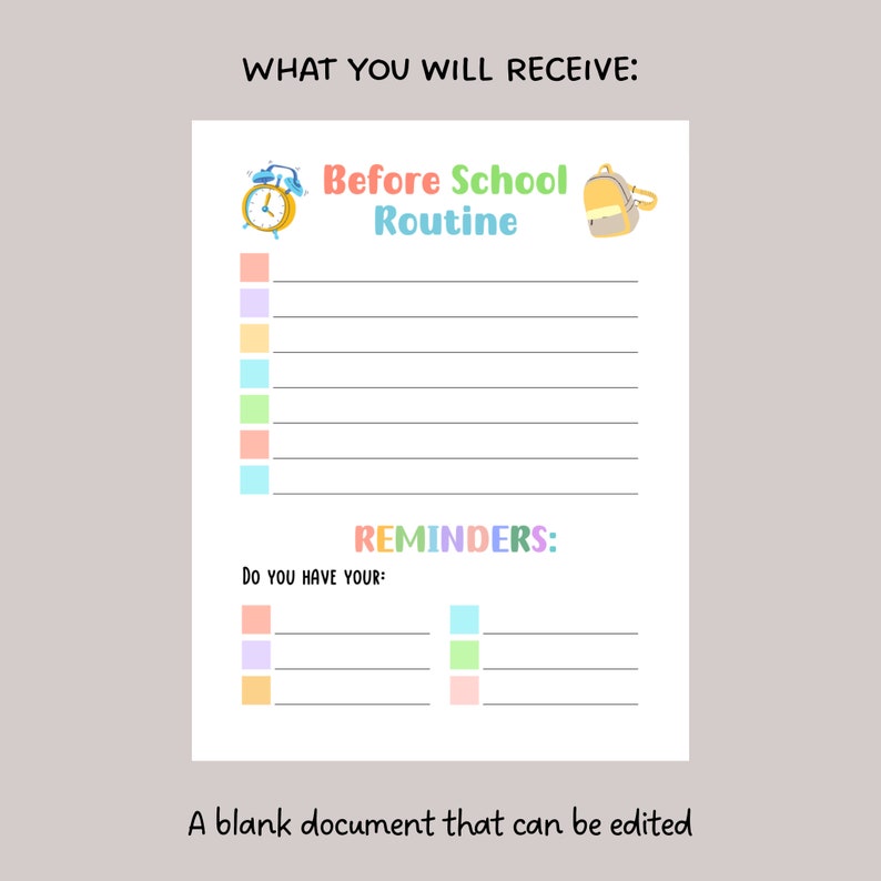 Printable Before School Checklist, Morning Reminders for Kids, Editable ...