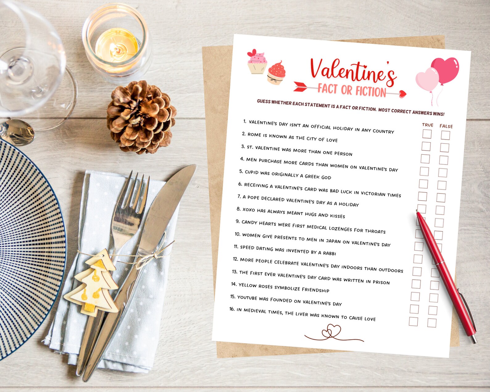 Valentine's Day Fact or Fiction Game Printable Valentines - Etsy