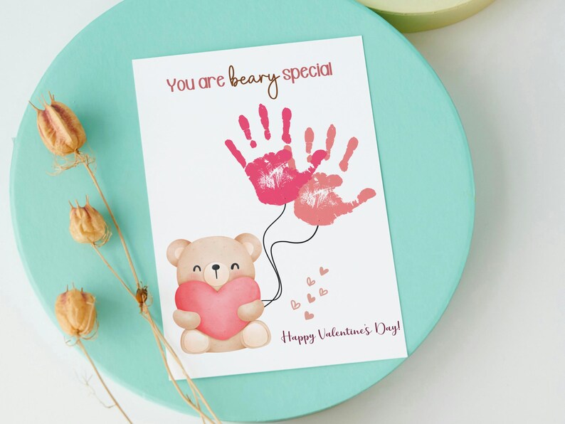 Valentines Day Handprint Holiday Crafts Printable, DIY Bear Art for ...