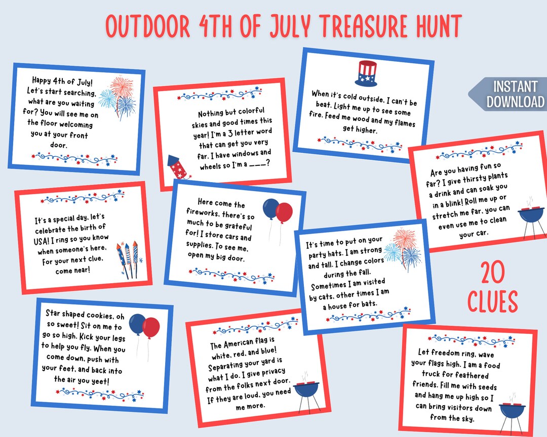 4th of July Treasure Hunt Printable Outdoor Scavenger Hunt - Etsy