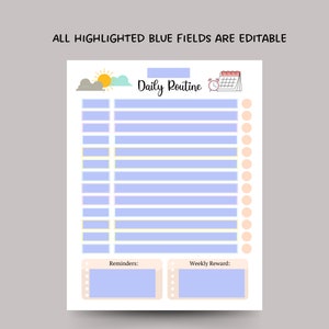 Daily Routine Chore Chart for Kids, Daily Schedule Template Editable ...