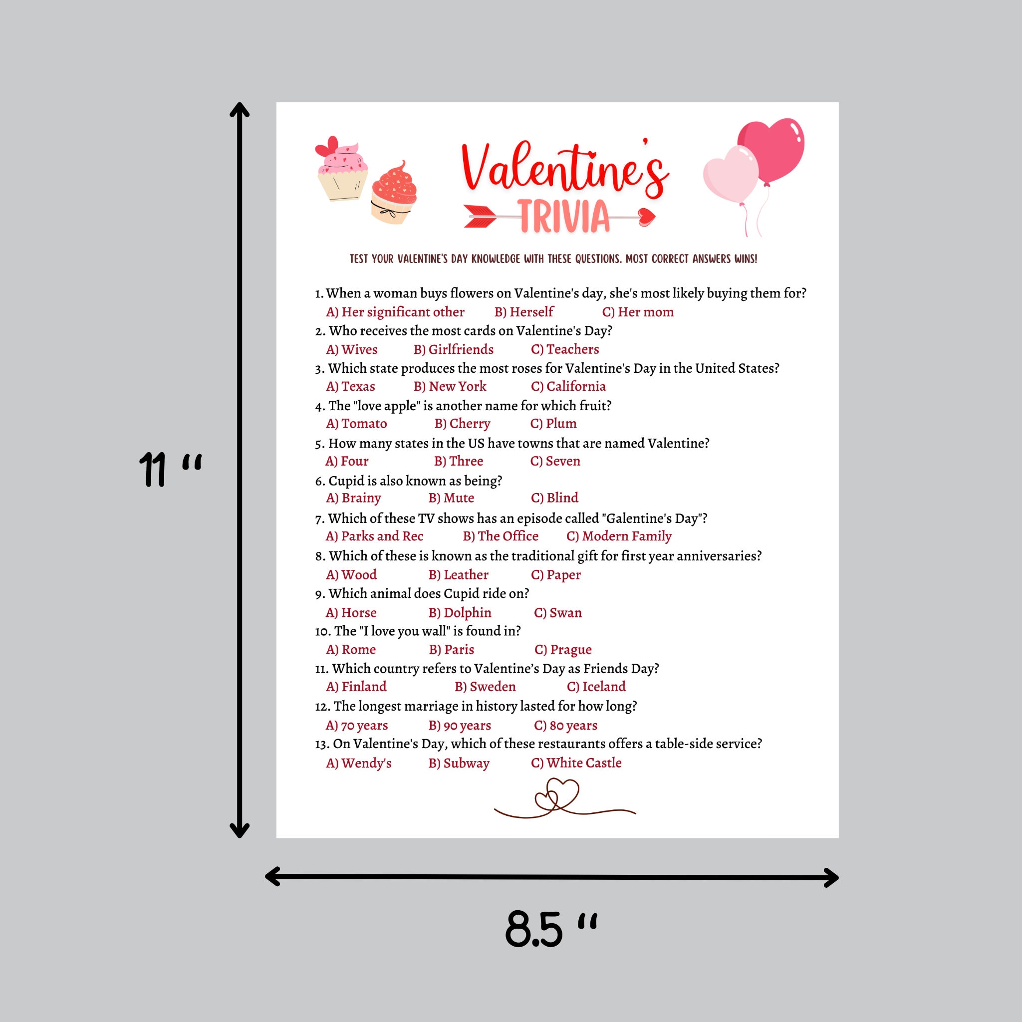 Valentine's Day Trivia Game Printable, Galentines Day Party Game ...