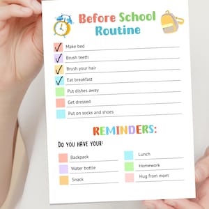 Printable Before School Checklist Morning Reminders for Kids - Etsy