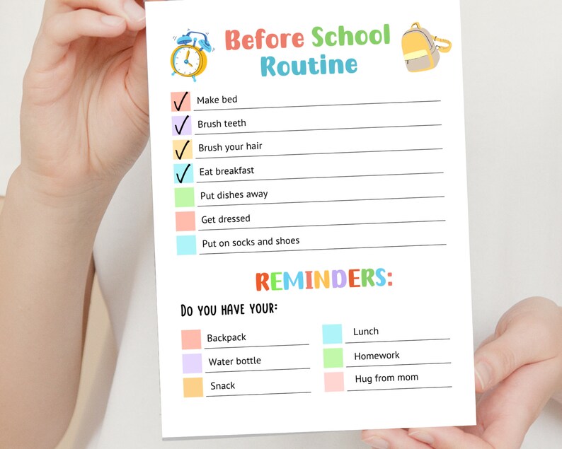 Printable Before School Checklist Morning Reminders for Kids - Etsy