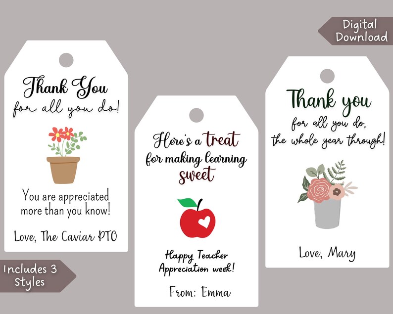 Teacher Appreciation Gift Tags Editable Printable Custom - Etsy