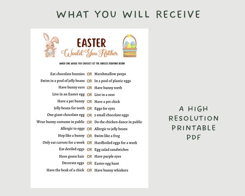 Easter Would You Rather Game Printable This or That Easter - Etsy