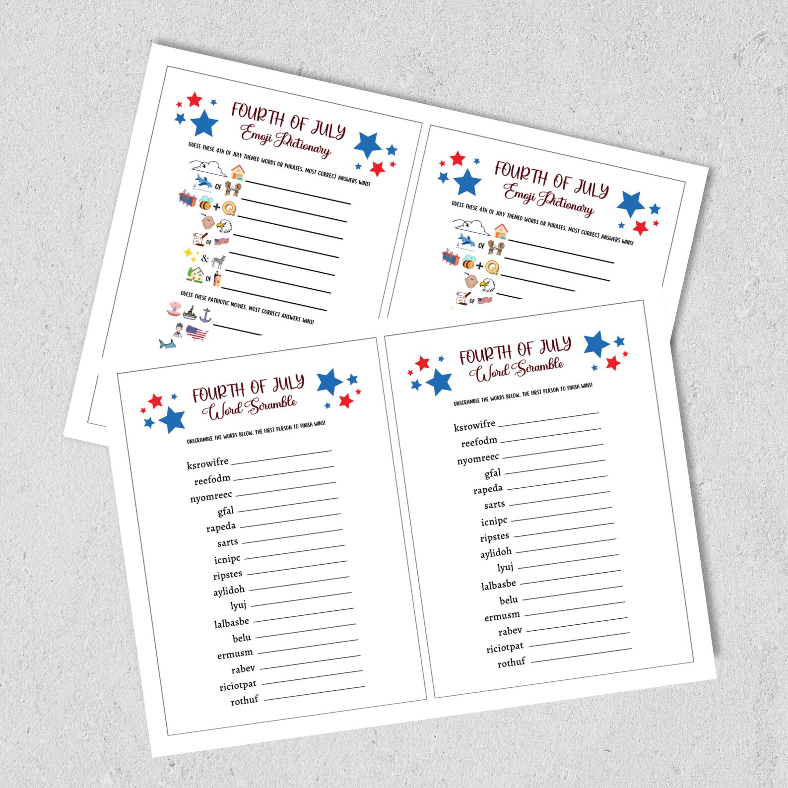4th of July Games Printable, Independence Day Patriotic American Trivia ...