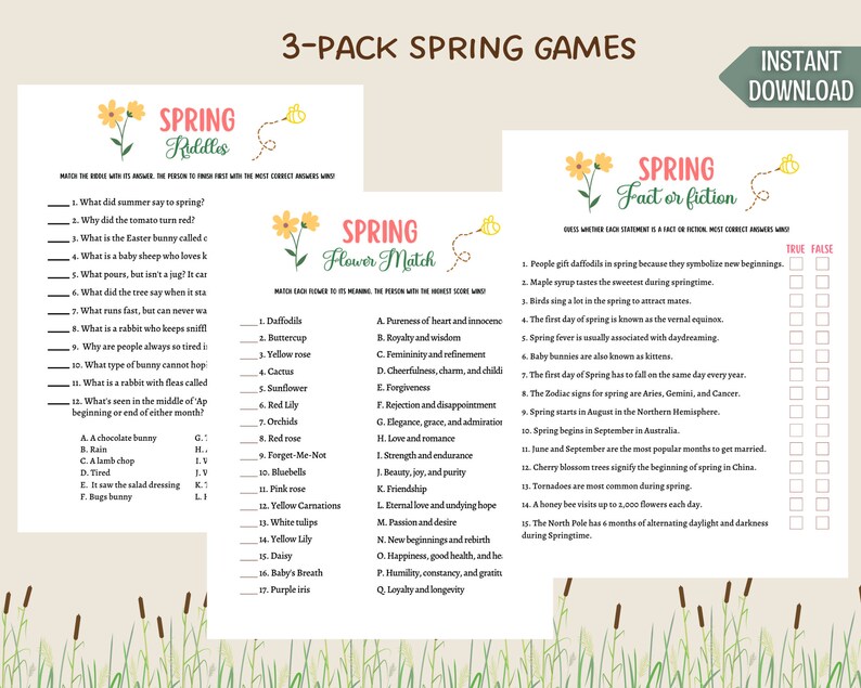 Spring Riddles Game Printable Spring Activity Adults and - Etsy