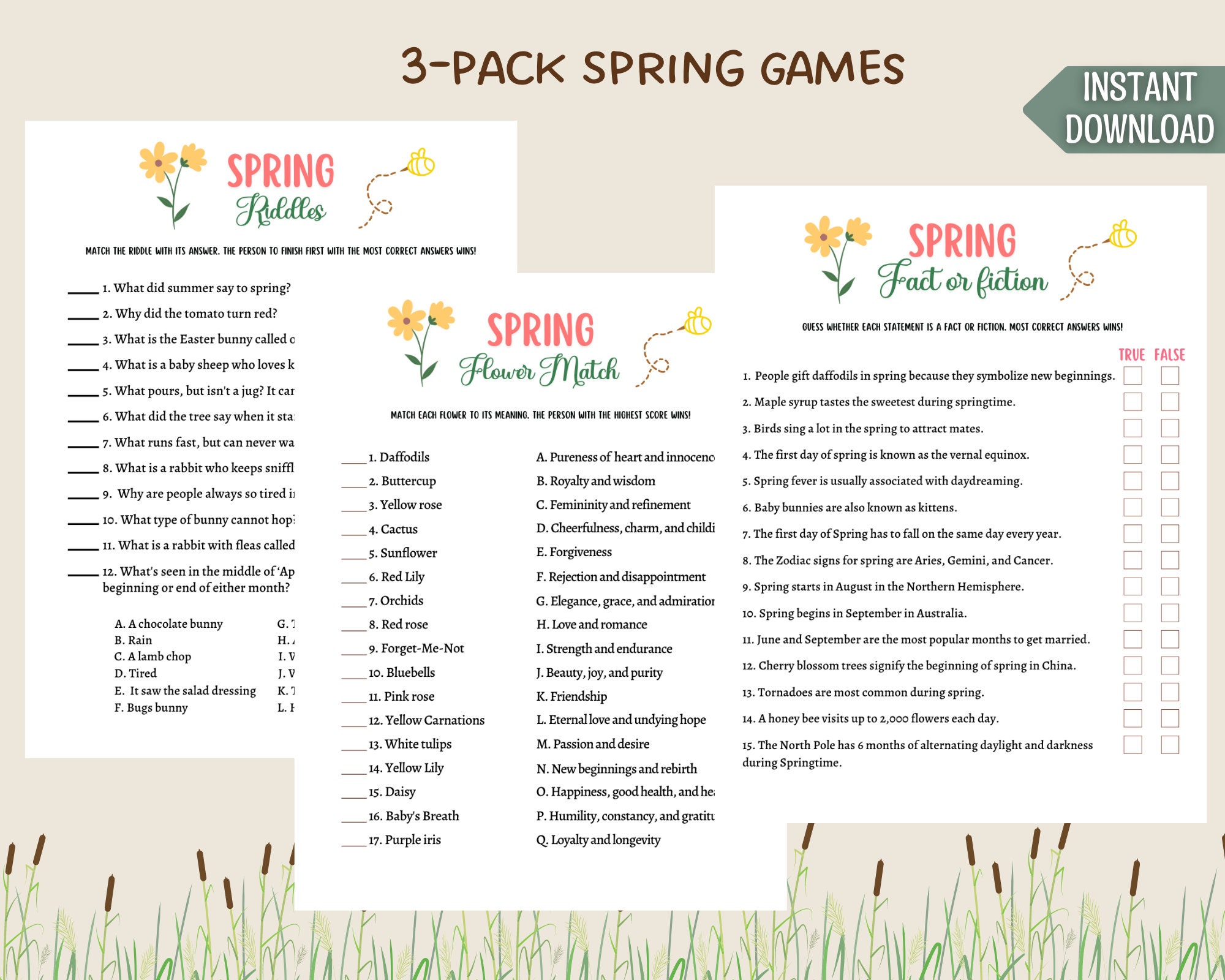 Spring Riddles Game Printable Spring Activity Adults and - Etsy