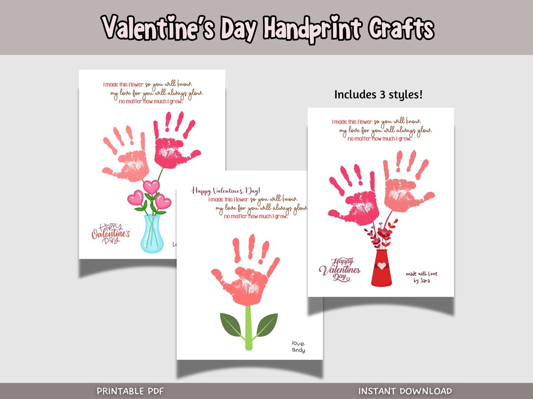 Valentines Day Handprint Craft Printable, Flower Poem Fun Art for Kids ...