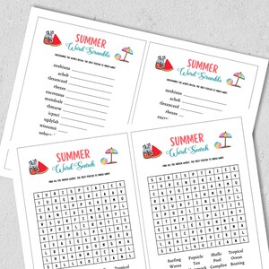 Summer Word Search Game Printable Pool Party Games Summer - Etsy