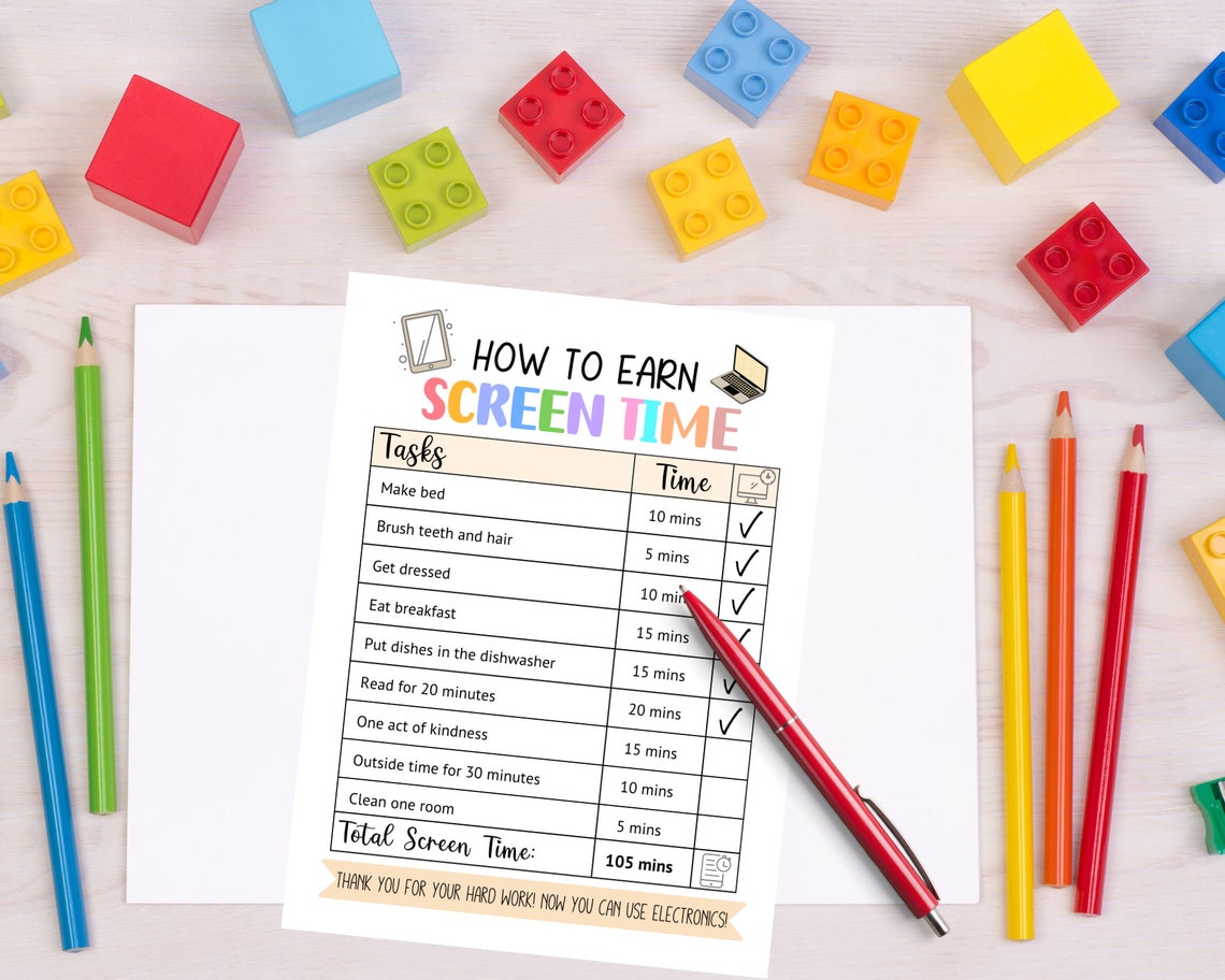 Screen Time Chart Checklist Editable Printable Screen Time - Etsy