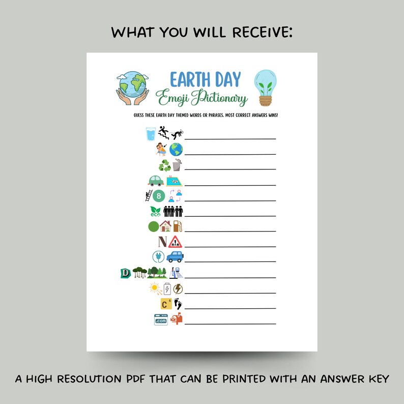 Earth Day Emoji Pictionary Game Printable, Party Game for Kids and ...