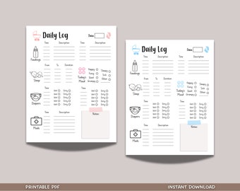 Infant Daily Log Printable, Baby Daily Log Template, Baby Care Tracker ...